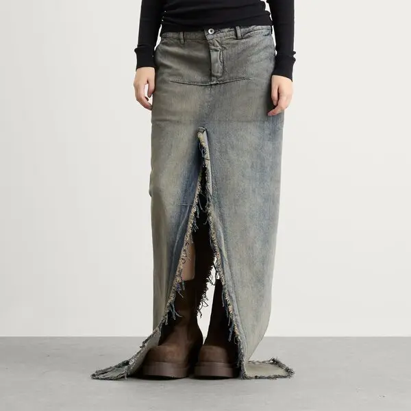 Rick Owens Denim Sliced Maxi Skirt - Dirty Hustler | Editorialist